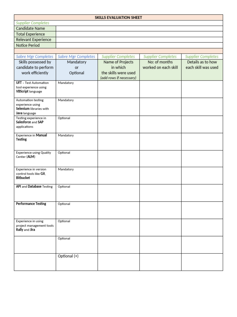 Skills Evaluation Sheet | PDF