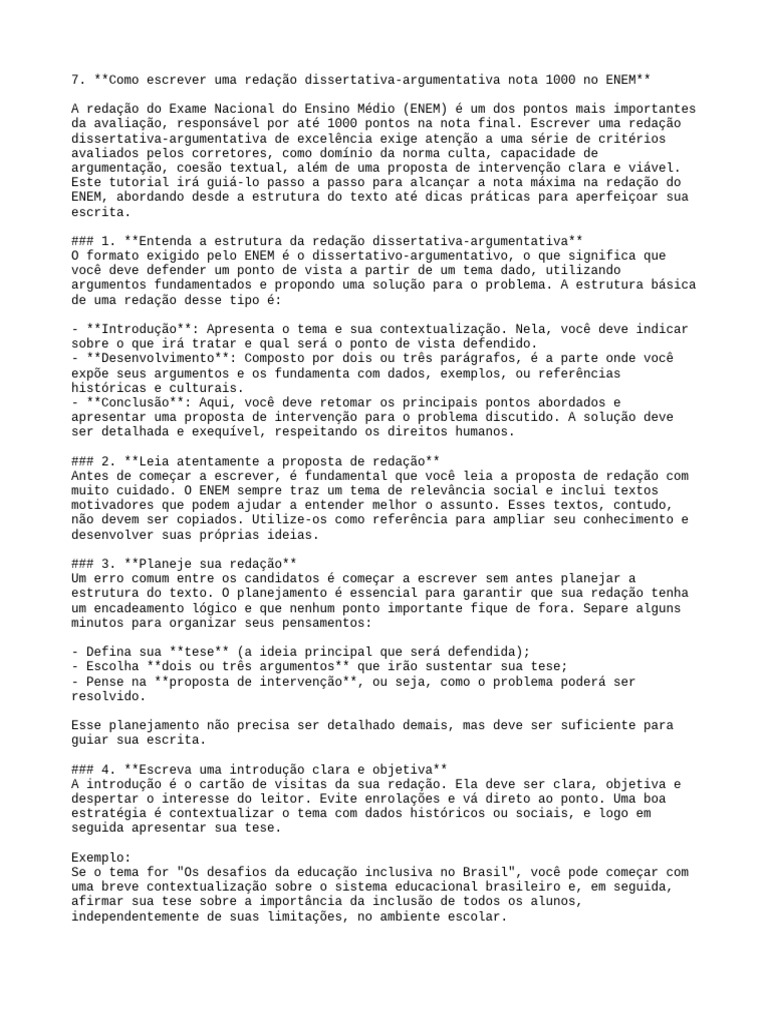 7. Como escrever uma redação dissertativa-argumentativa nota 1000 no ...