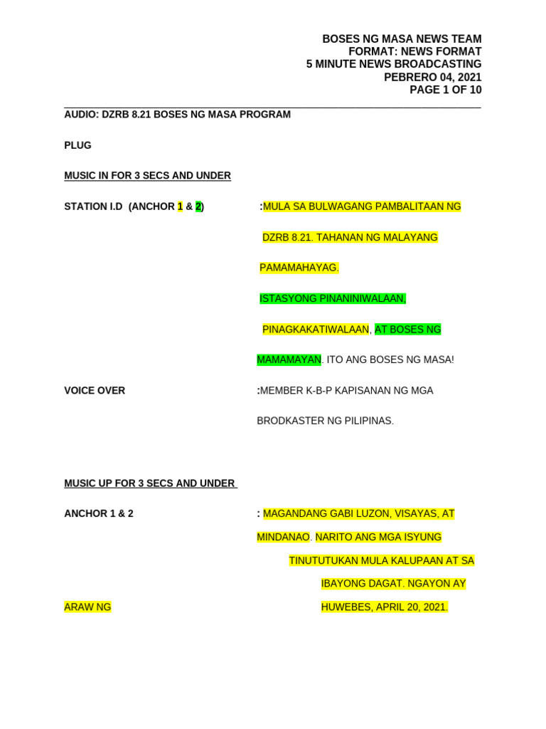 DZRB Boses NG Masa Script | PDF