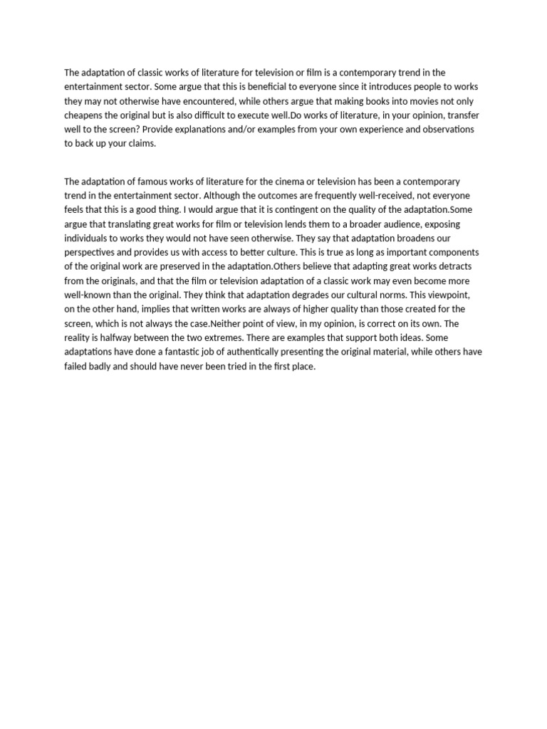 Adapting Literature: Pros and Cons | PDF