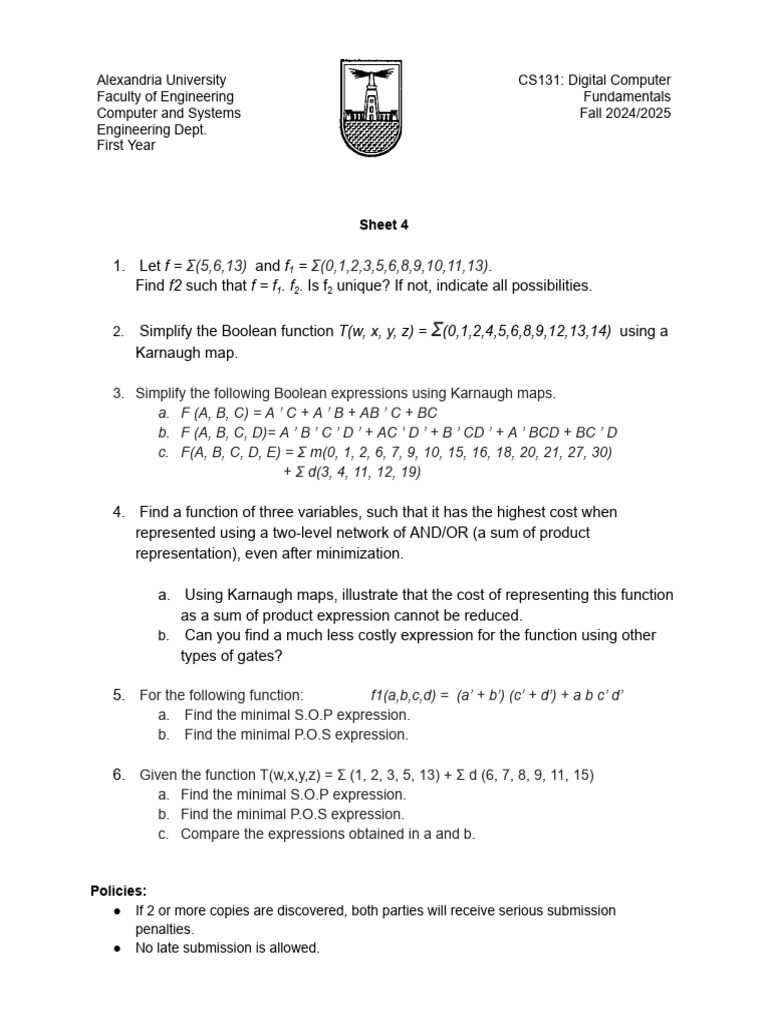 Sheet4 Digital Computer Fundamentals | PDF | Mathematics | Computer ...