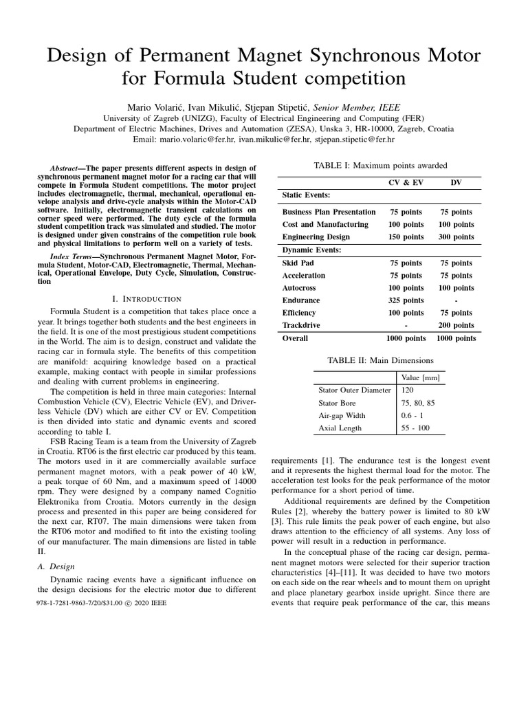 PMSM Design for Formula Student Car | PDF | Electric Motor | Electrical ...