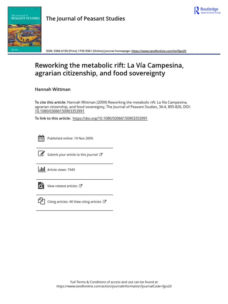 Reworking The Metabolic Rift La V A Campesina Agrarian Citizenship and ...
