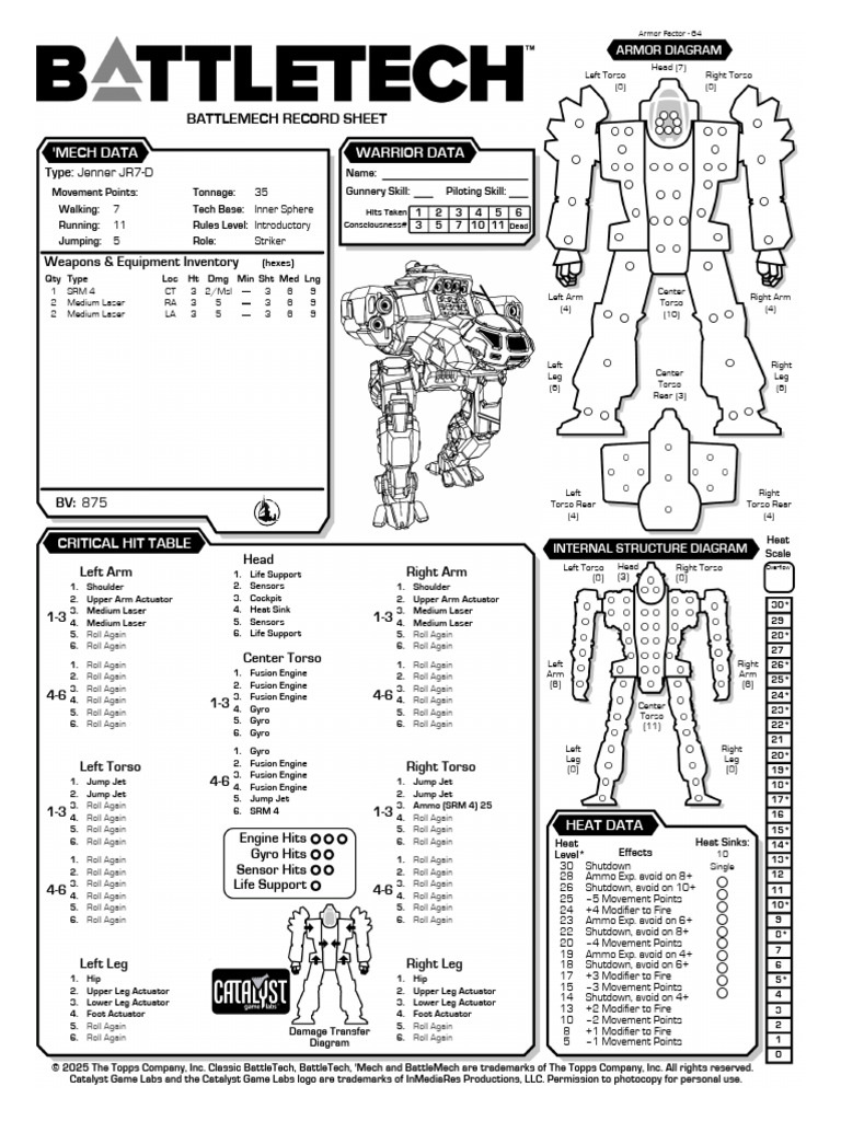 Jenner JR7 D | PDF | Battle Tech