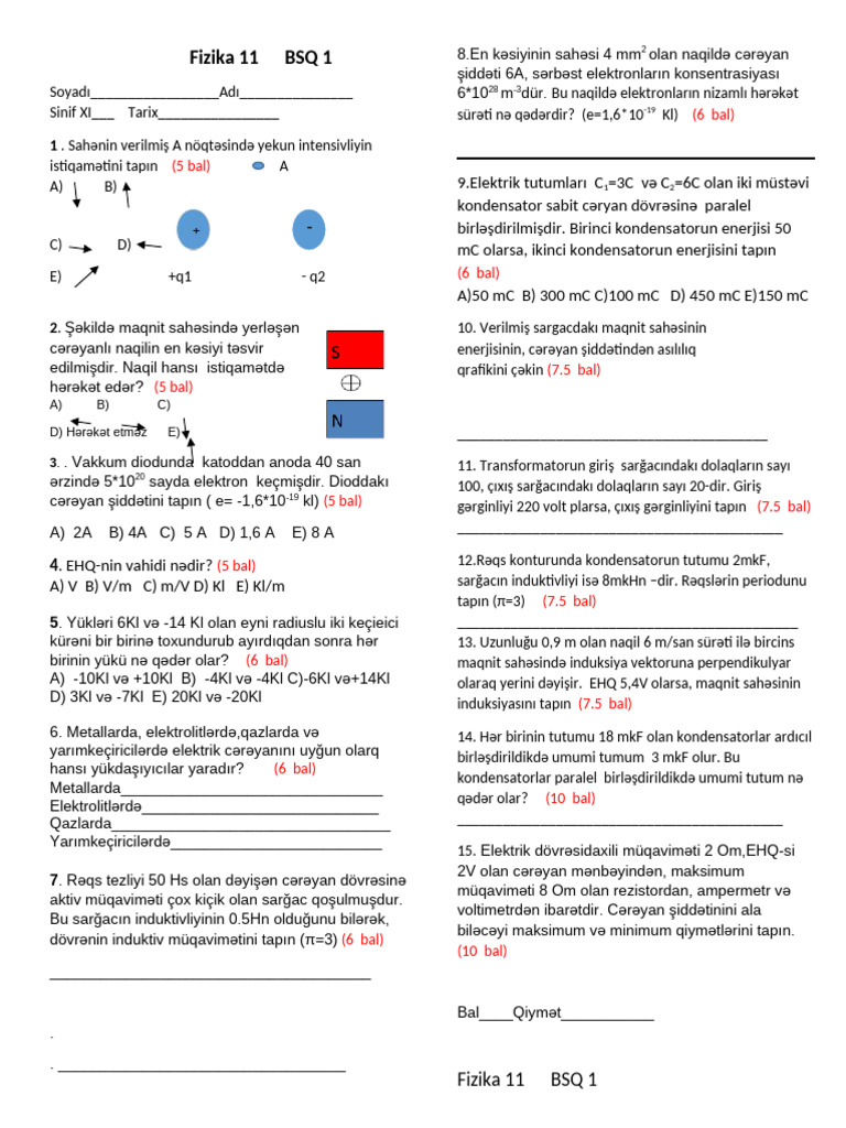 Fizika 11_BSQ 1 | PDF