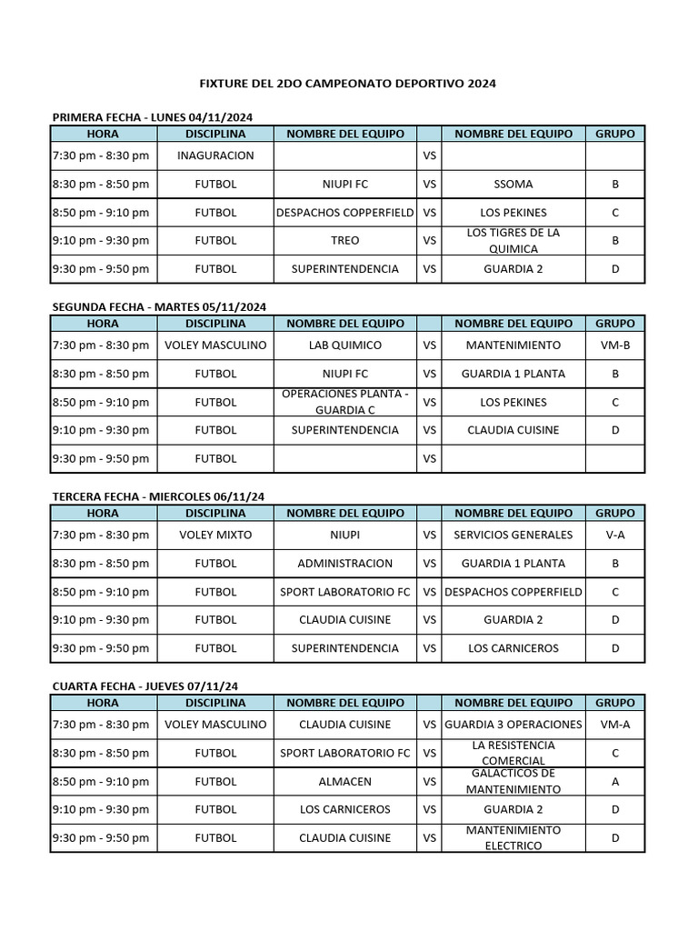 Fixture 2do Campeonato Deportivo | PDF