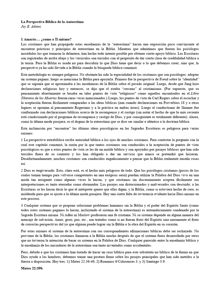 JAY ADAMS. Perspectiva Biblica de La Autoestima | PDF | Amor | Cristo ...