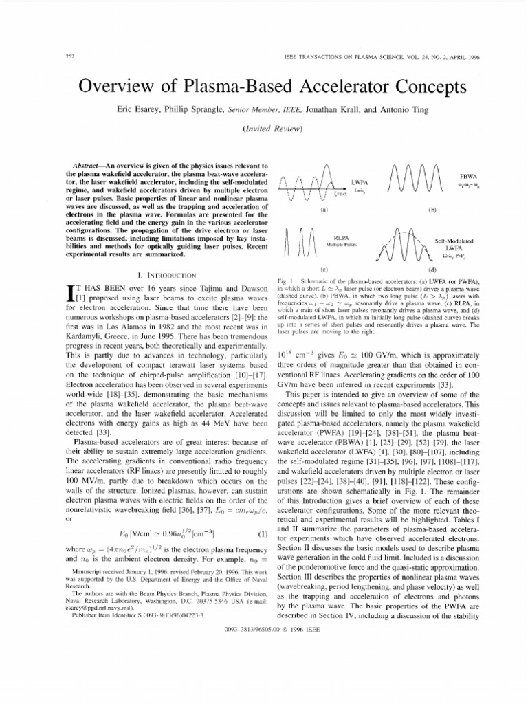 Eric Esarey Et Al - Overview of Plasma-Based Accelerator Concepts | PDF | Particle Accelerator ...