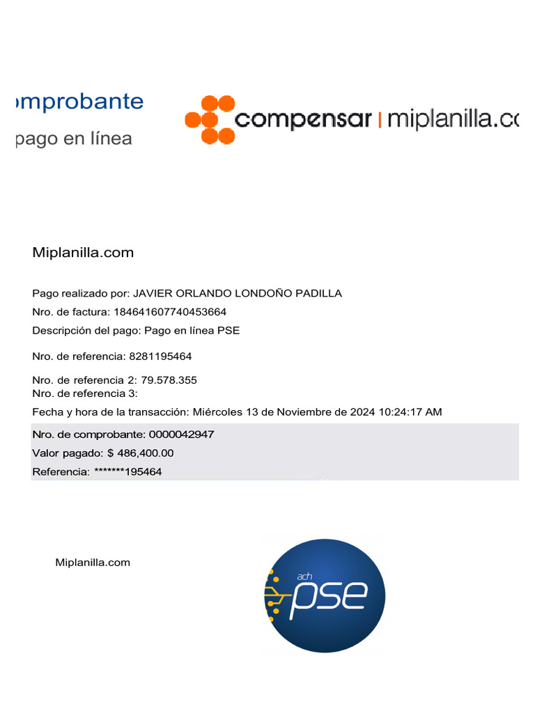 Comprobante de Pago PSE Miplanilla | PDF
