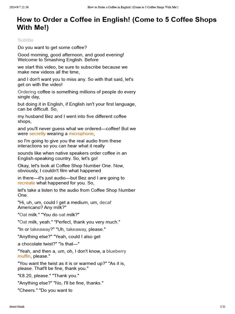 Ordering Coffee in English Guide | PDF | Drink