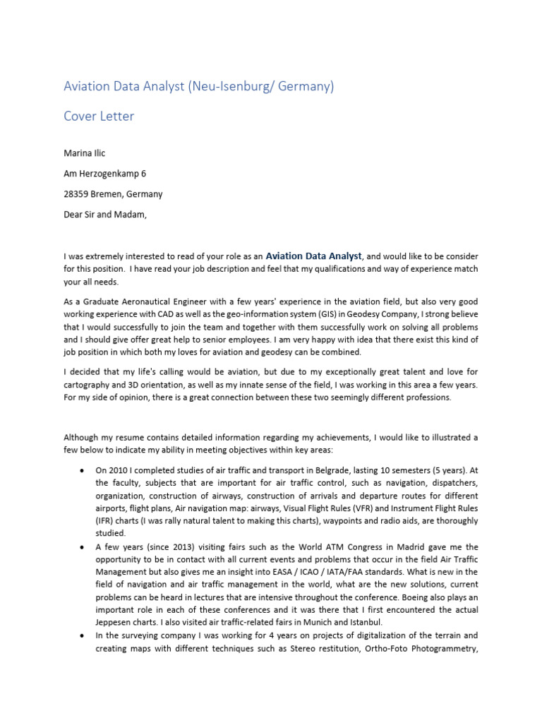 Cower Letter AVIATION DATA ANALYST | PDF | Air Traffic Control ...