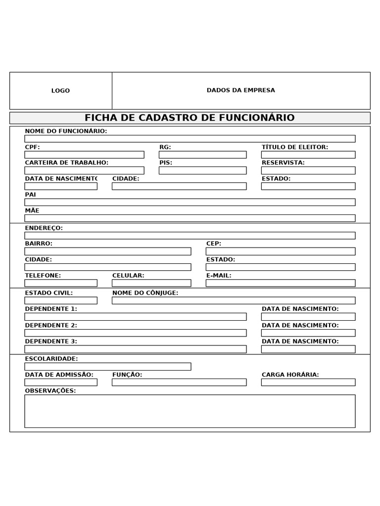 Ficha de Cadastro de Funcionario | PDF