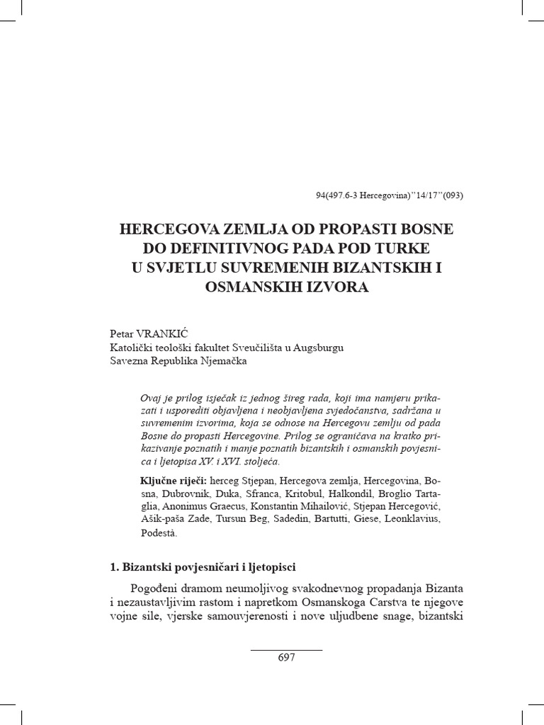 P. Vrankić, Bizantski I Osmanski Izvori | PDF