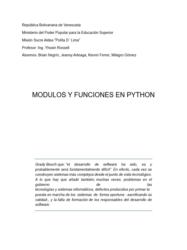 informe modulos y funciones en python | PDF | Python (lenguaje de programación) | Programa de ...