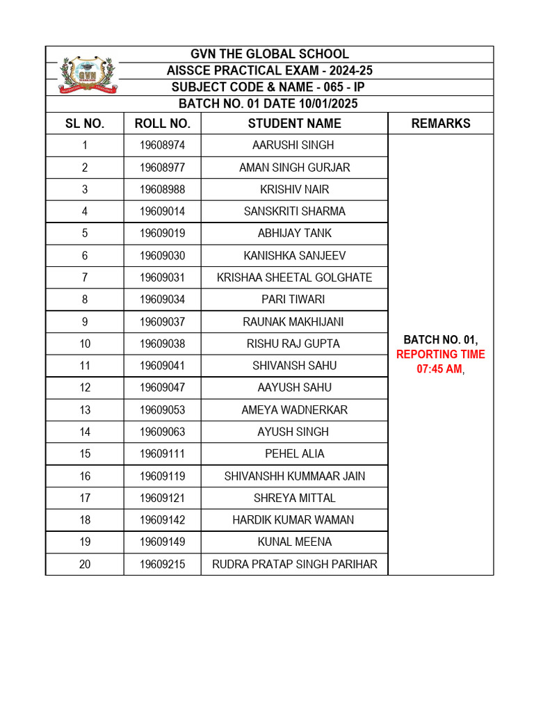 AISSCE 2024-25 IP Practical Exam List | PDF