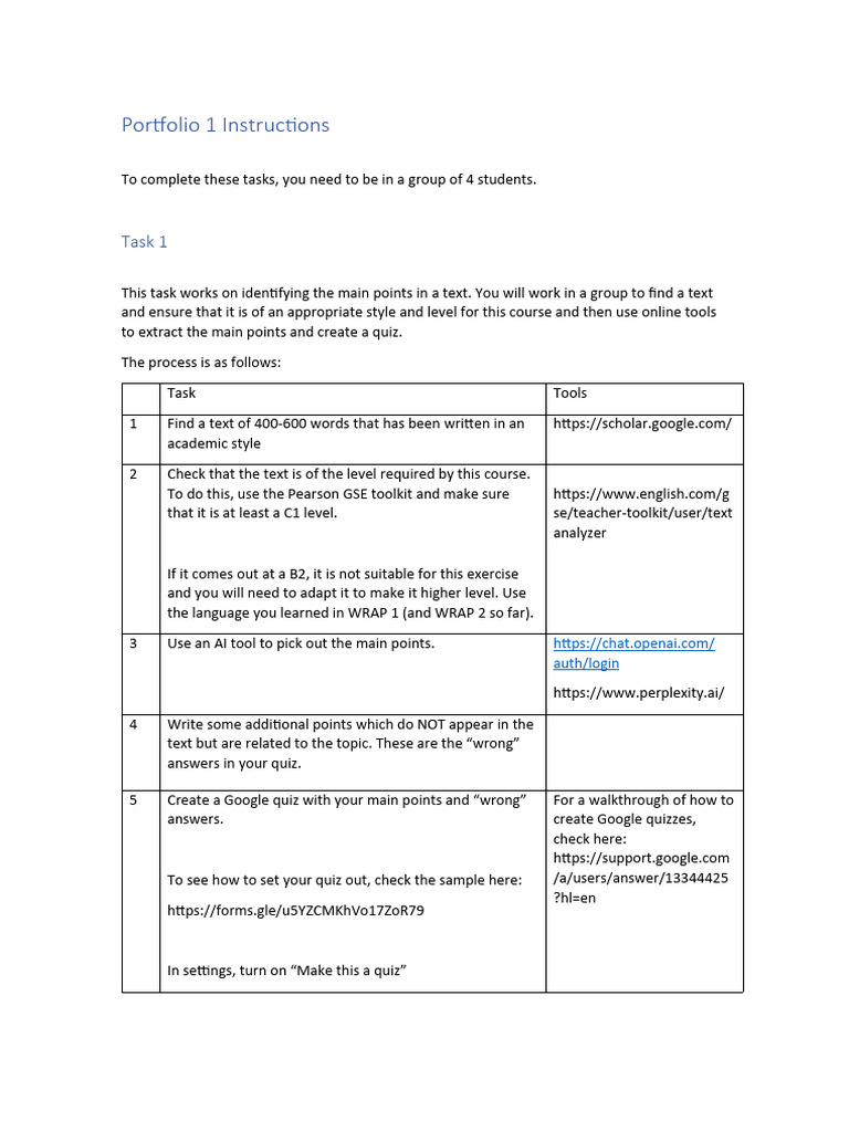 Portfolio 1 - Instructions | PDF | Learning | Human Communication