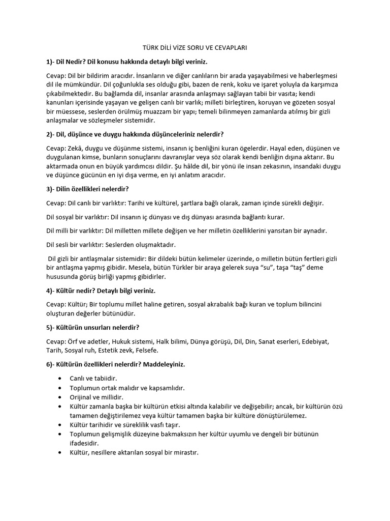 Turk Dili Ve Edebiyati Vize Soru Ve Ceva | PDF
