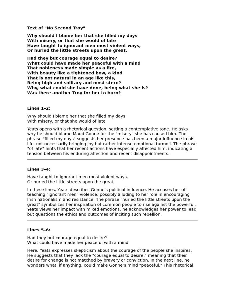 No Second Troy Text Analysis | PDF | W. B. Yeats | Courage