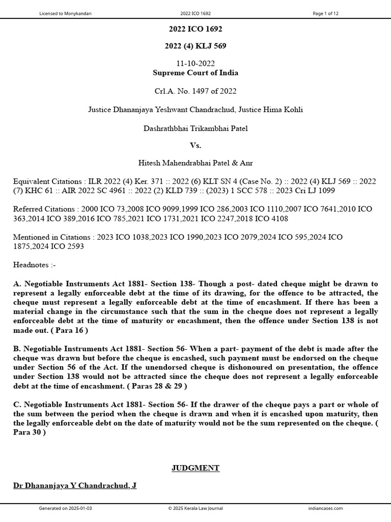 138 NI act part payment | PDF | Cheque | Payments