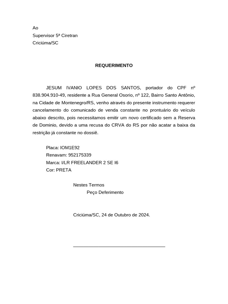 Requerimento Baixa CV | PDF