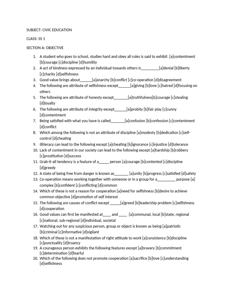 SS1 CIVIC EDUCATION | PDF | Courage | Hiv/Aids