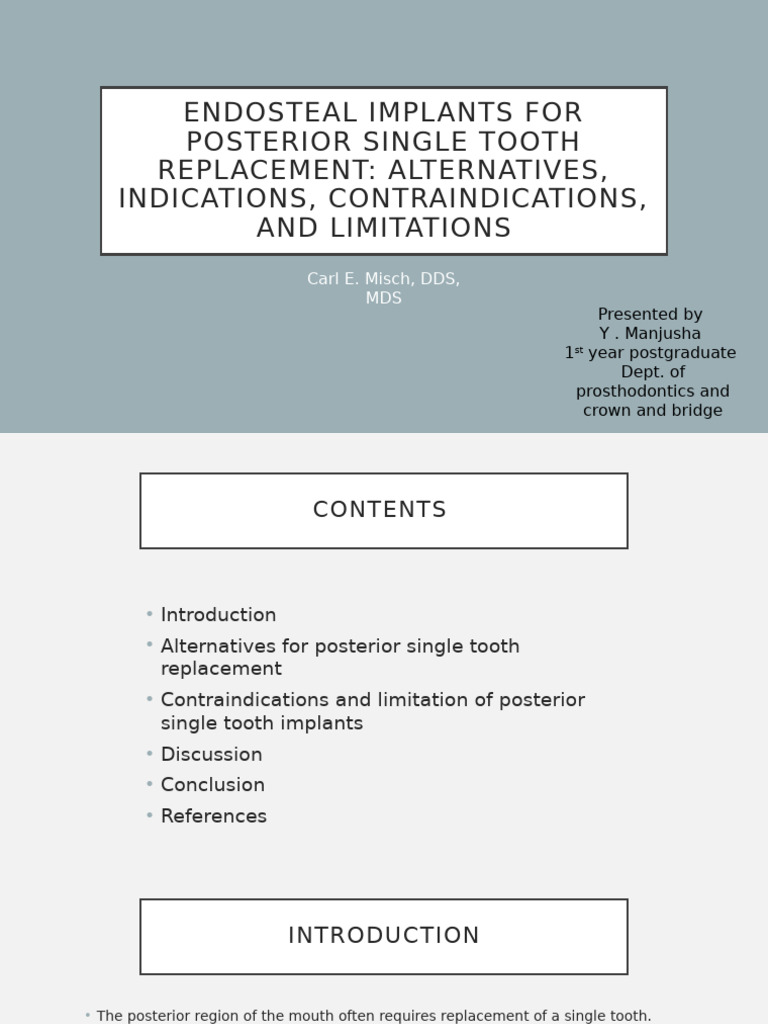 Endosteal Implants For Posterior Single Tooth Replacement | PDF ...