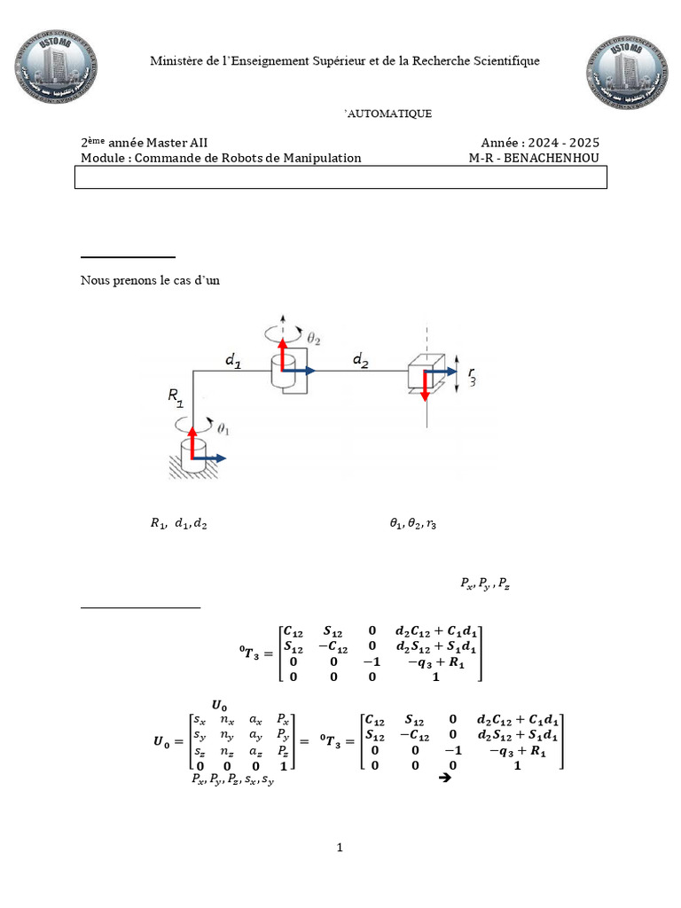 Correction TD Robots de Manipulation | PDF | Cinématique | Équations