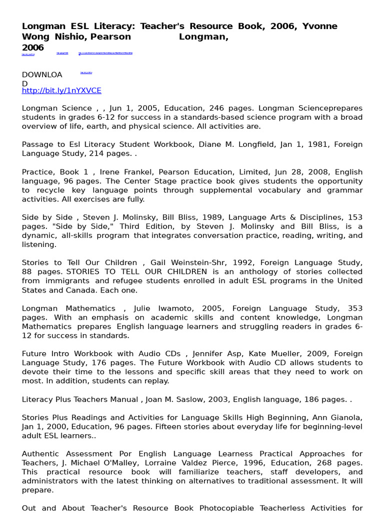 Longman Esl Literacy Teachers Resource Book | PDF | English As A Second ...