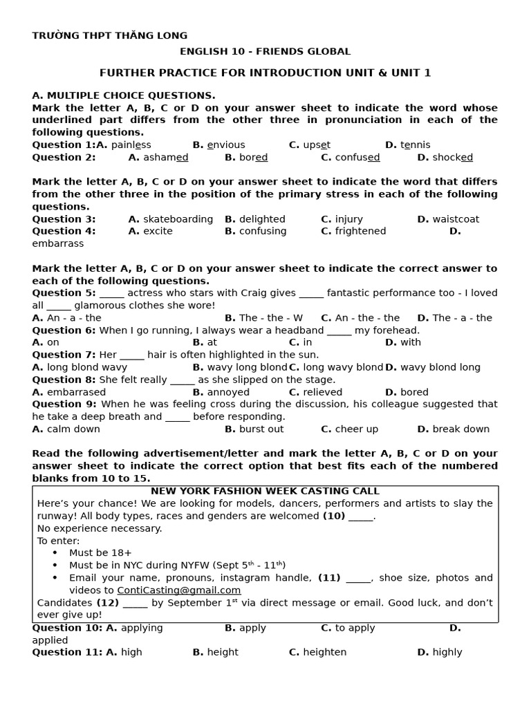 E10 FG Further Practice 1 | PDF | Emotions | Facial Expression