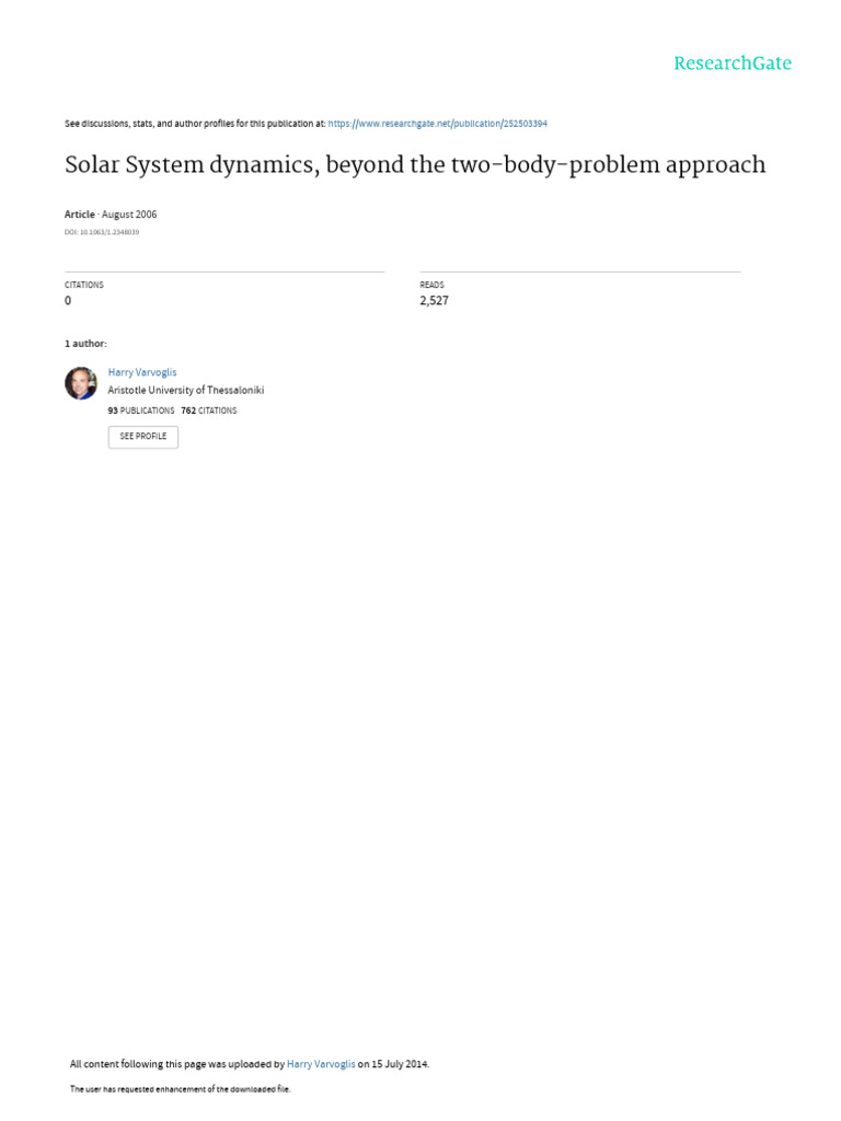 Solar System Dynamics Beyond The Two-Body-Problem | PDF | Gravity ...