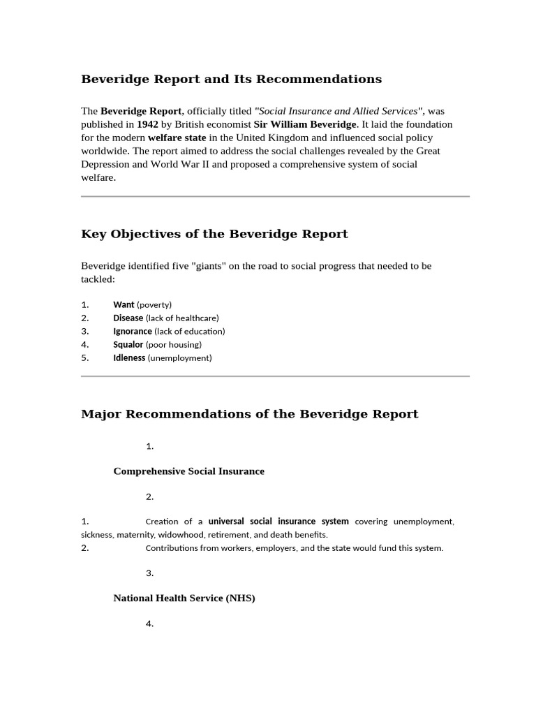 Beveridge Report: Welfare State Blueprint | PDF | Welfare | Welfare State
