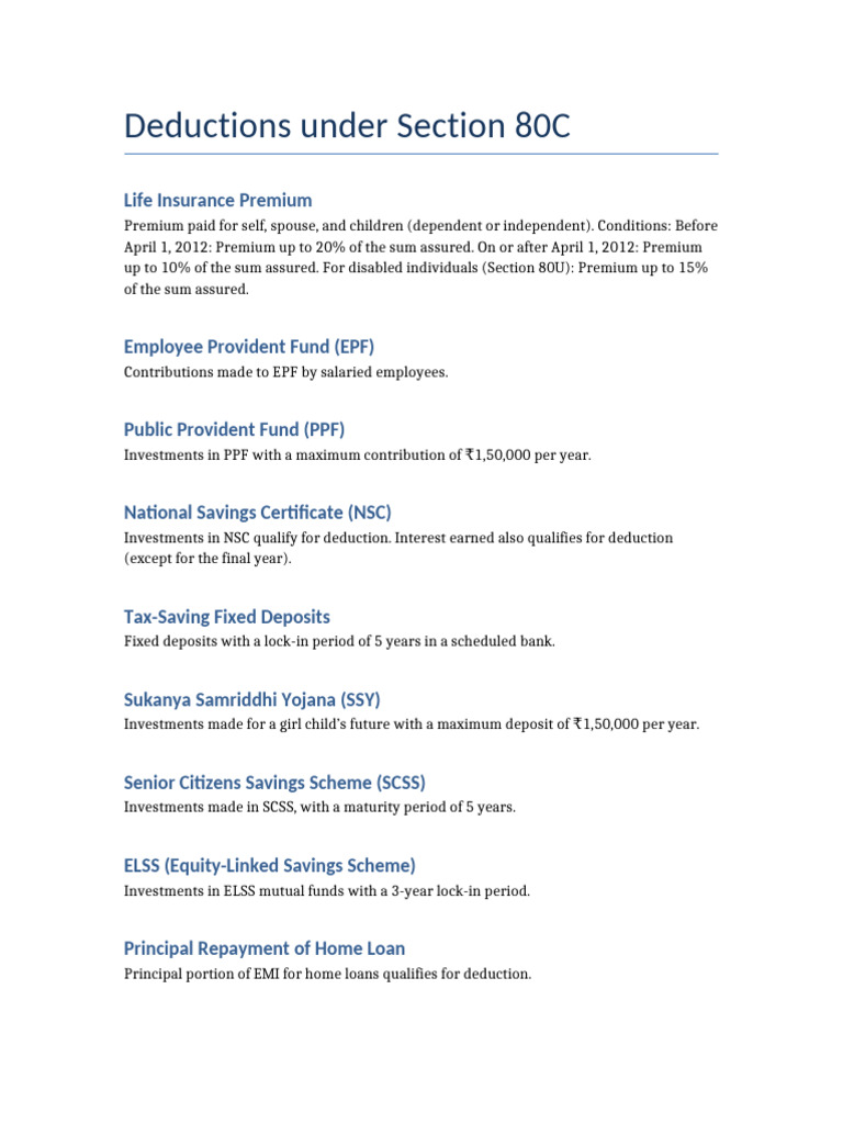 Deductions Section 80C | PDF