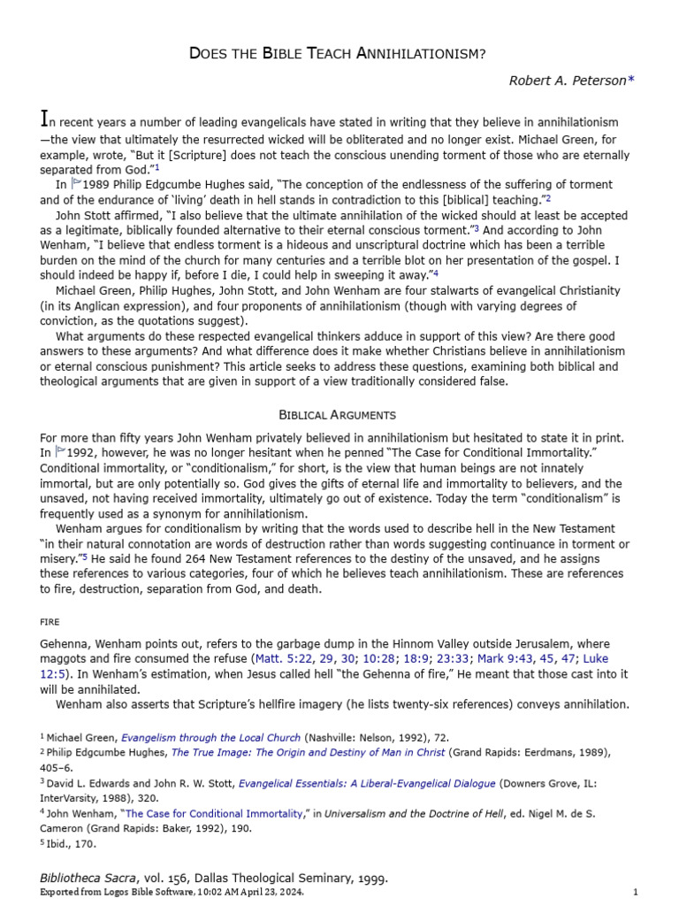 Peterson Does The Bible Teach Annihilationism | PDF | Hell | Theology