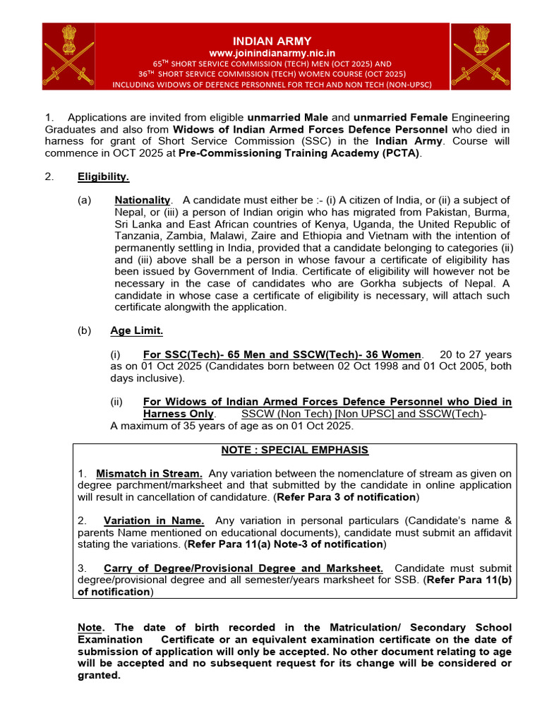 aRMY SSC DETAILED NOTIFICATION FOR SSC T - 65 | PDF | Aerospace ...