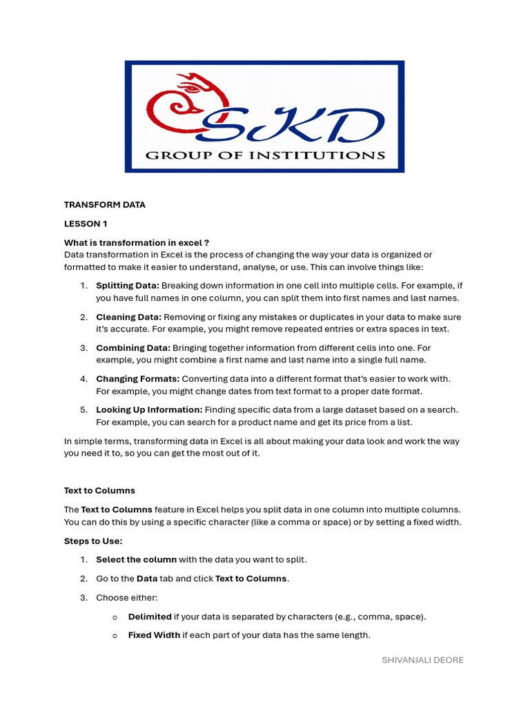 Transform Data Lesson 1& 2 | PDF | String (Computer Science) | Microsoft Excel