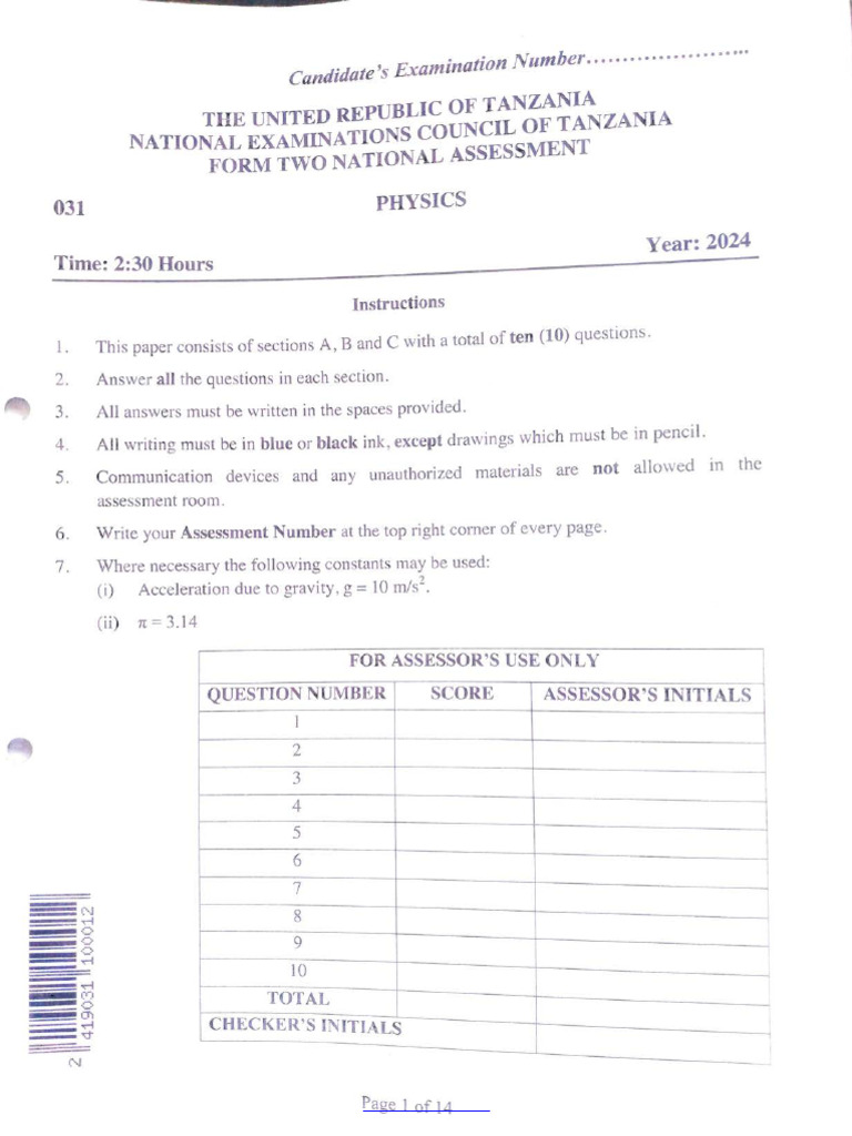 Physics F2 2024 | PDF