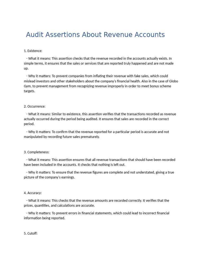 Audit Assertions About Revenue Accounts | PDF | Revenue | Financial Statement