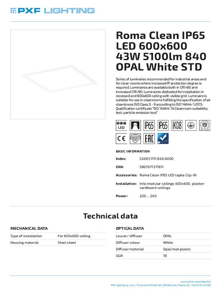 Roma_Clean_IP65_LED_600x600_43W_5100lm_840_OPAL_White_STD_CG001_1111 ...