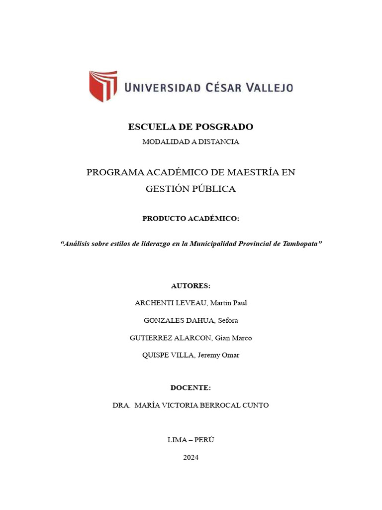 PRODUCTO MUNI TAMBOPATA-2do entregable. oficial..... | PDF | Liderazgo | Burocracia