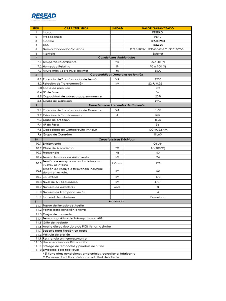 Esp-Cc 031 Especificacion Tecnica Trafomix - CVC | PDF | Aislador (Electricidad) | Transformador