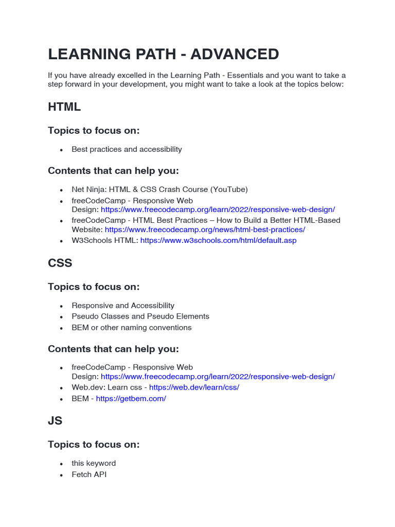 Learning Path - Advanced | PDF | Java Script | Web Development
