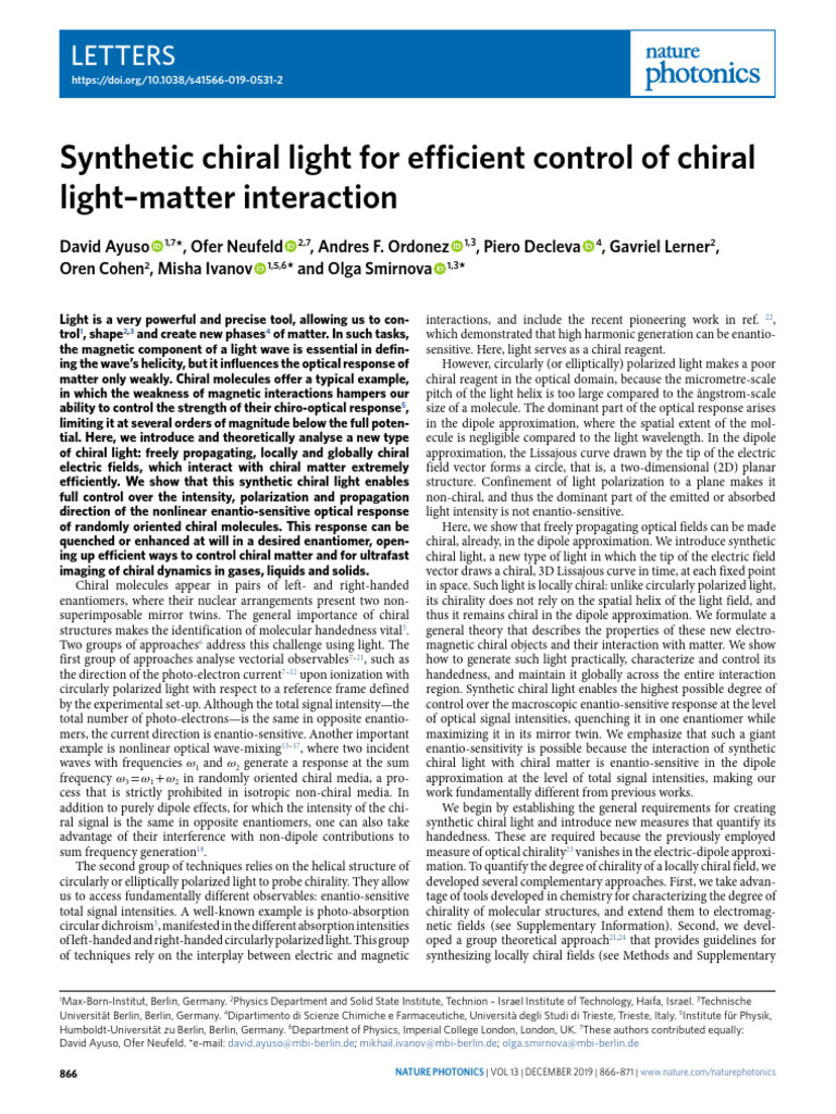Synthetic Chiral Light for Imaging Chiral Crystals | PDF | Polarization ...