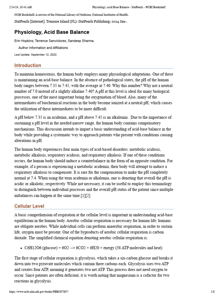 Physiology, acid base balance | PDF | Cellular Respiration | Adenosine ...