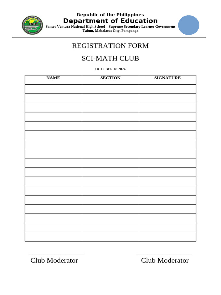 Sci-Math Club Registration Form | PDF