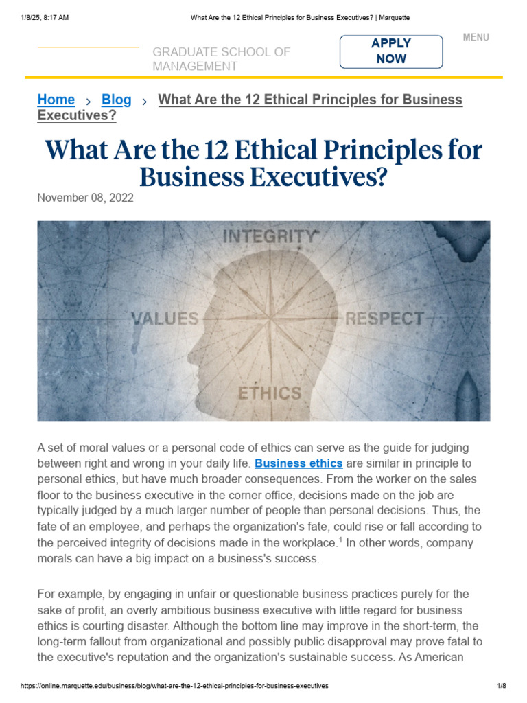 12 Ethical Principles for Business Executives | PDF | Business Ethics ...