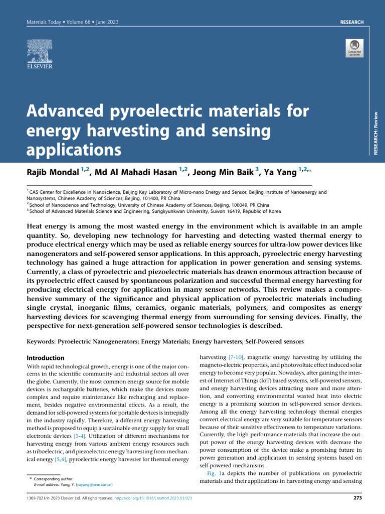 Advanced pyroelectric materials for energy harvesting and sensing ...