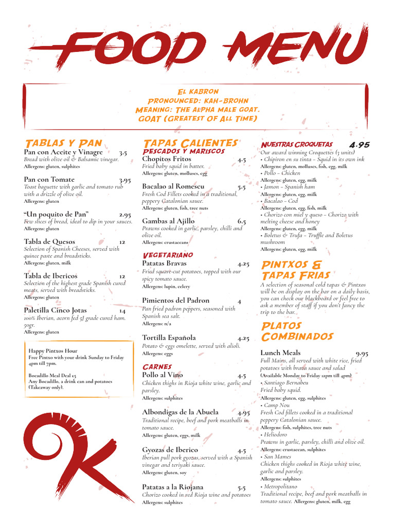 Spanish Tapas & Pintxos Menu | PDF | Spanish Cuisine | Food And Drink ...
