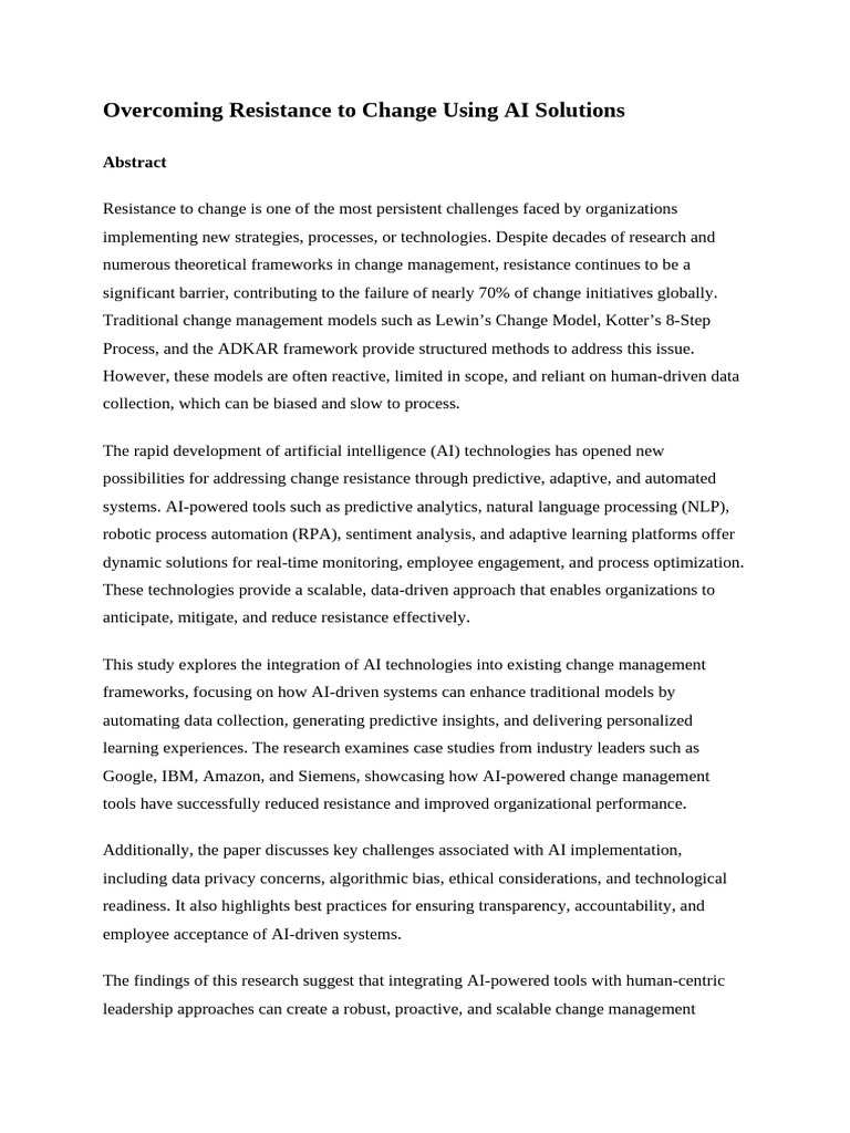 Research Paper First Draft | PDF | Change Management | Artificial ...