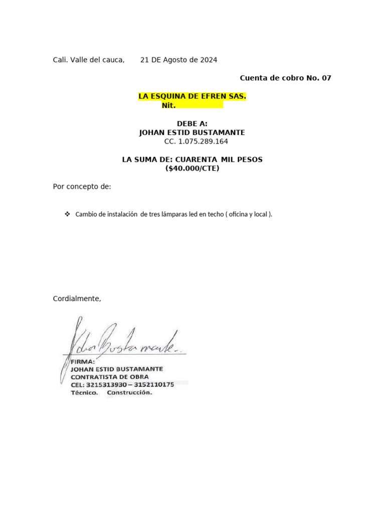 Cuenta de Cobro | PDF