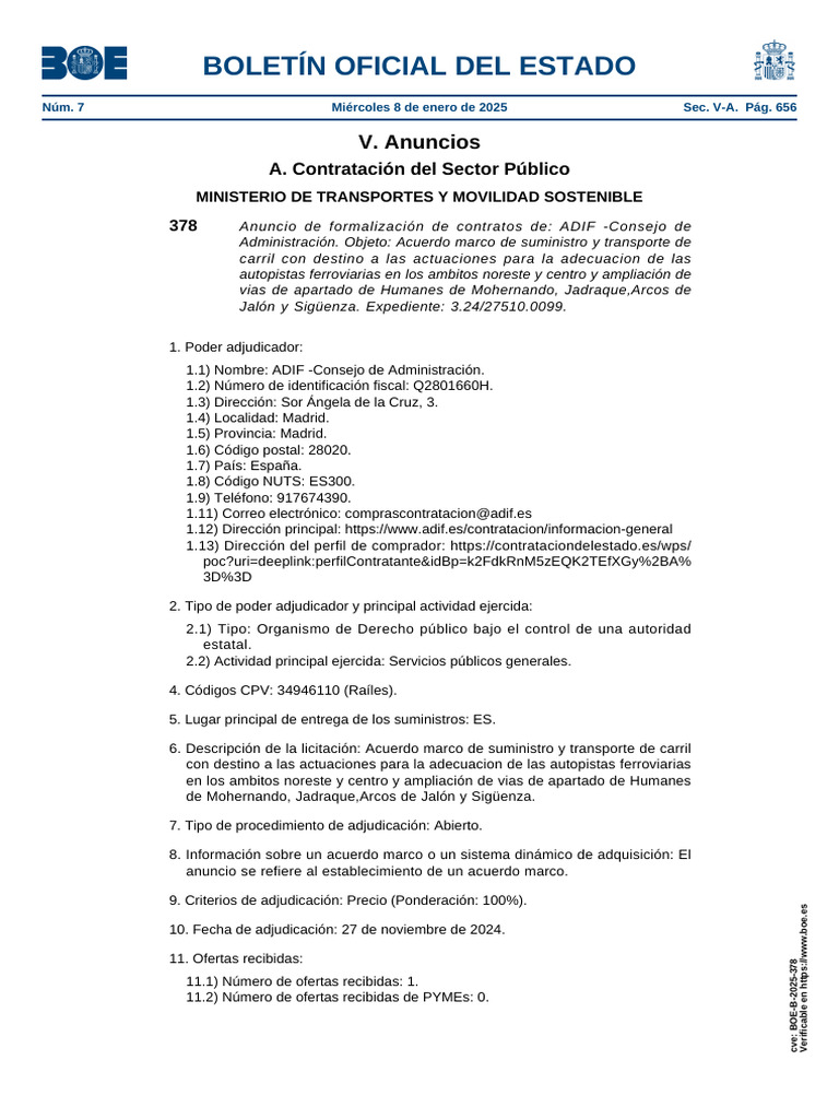 Boe B 2025 378 | PDF | Administración Pública | Servicios públicos